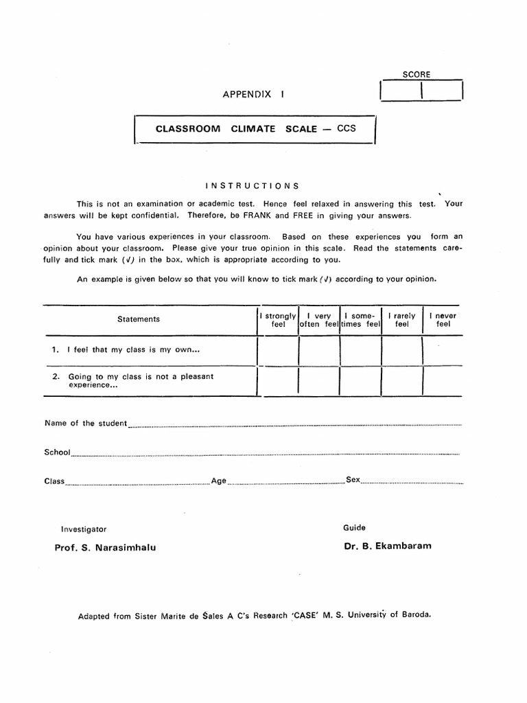 Classrrom Environment Scale | PDF | Classroom | Teachers