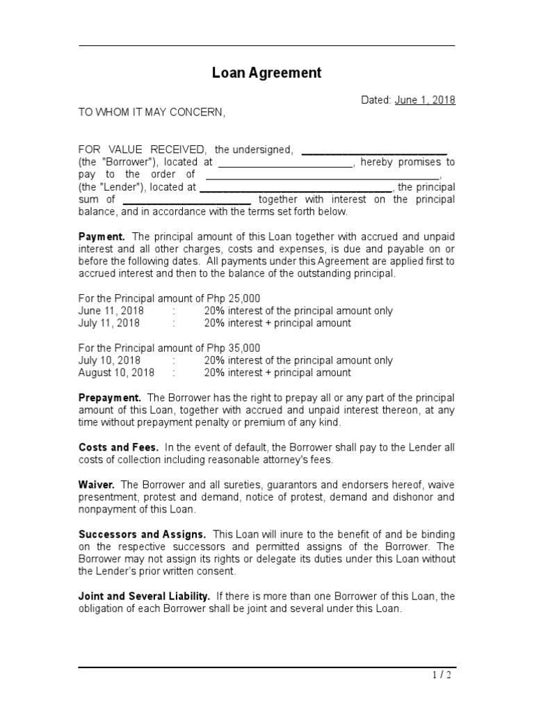 Loan Agreement | PDF | Loans | Interest