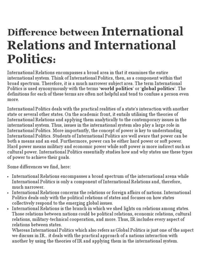 Distinguishing IR from International Politics | PDF | International ...