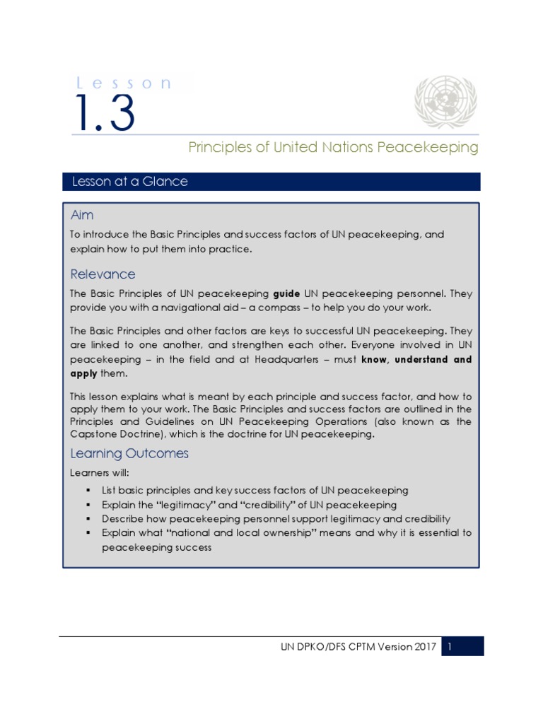 Lesson 1.3 Principles of United Nations Peacekeeping | PDF ...