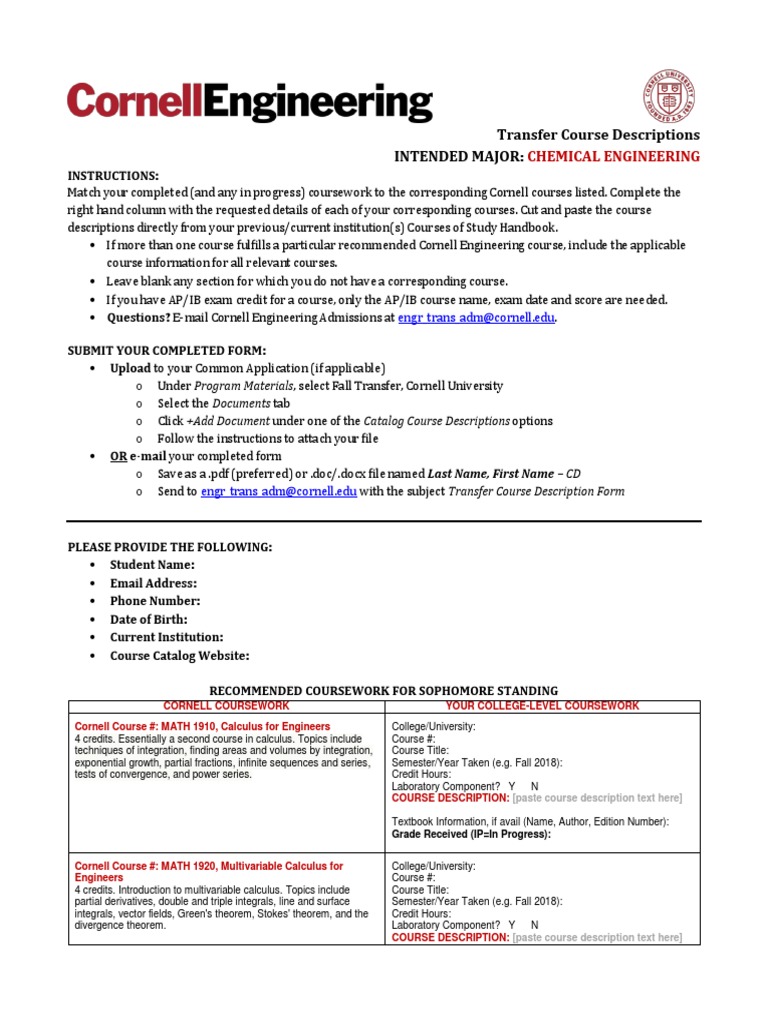 ChemE Course Descriptions - 19 | PDF | Differential Equations ...