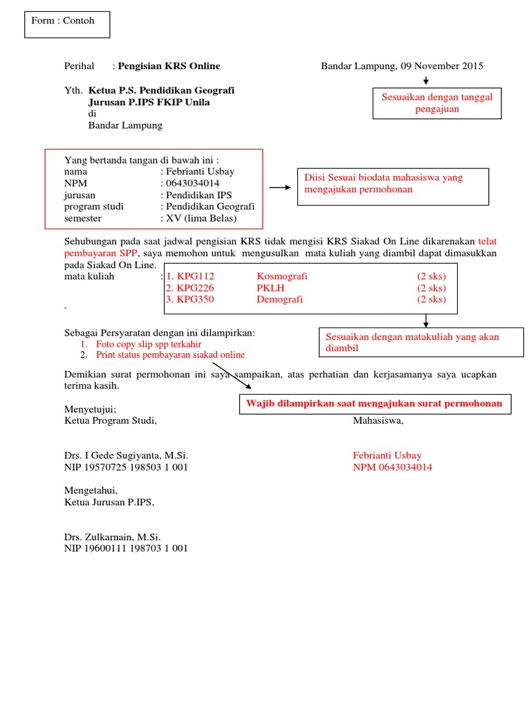 Surat Permohonan Pengisian KRS | PDF
