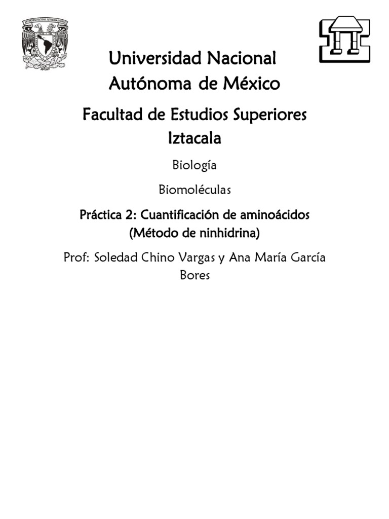 Práctica 2: Cuantificación de Aminoácidos (Método de Ninhidrina) | PDF ...
