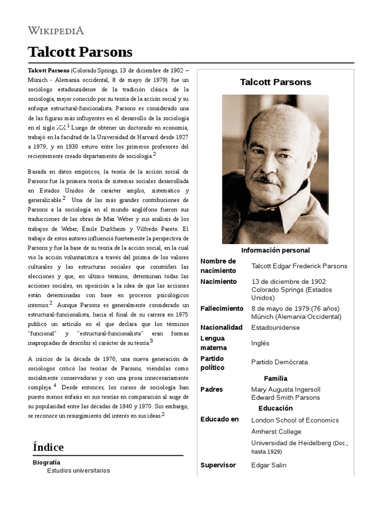 Talcott Parsons | PDF | Teorías filosóficas | Sociología