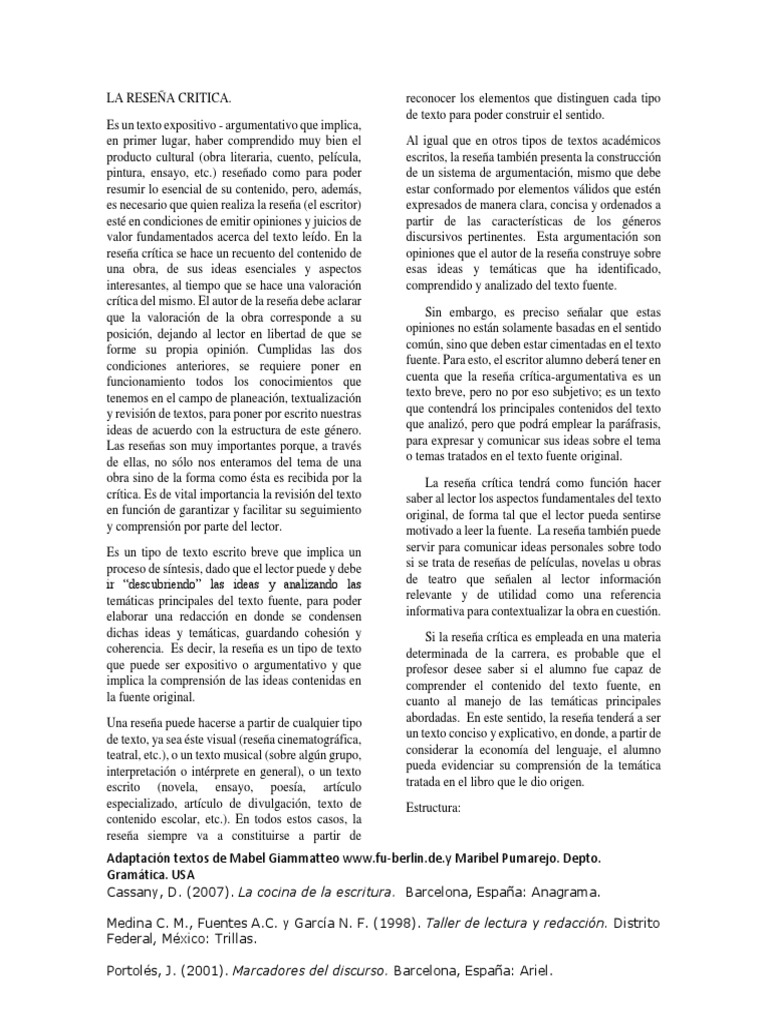 Guía para elaborar una reseña crítica | PDF | Autor | Crítica literaria