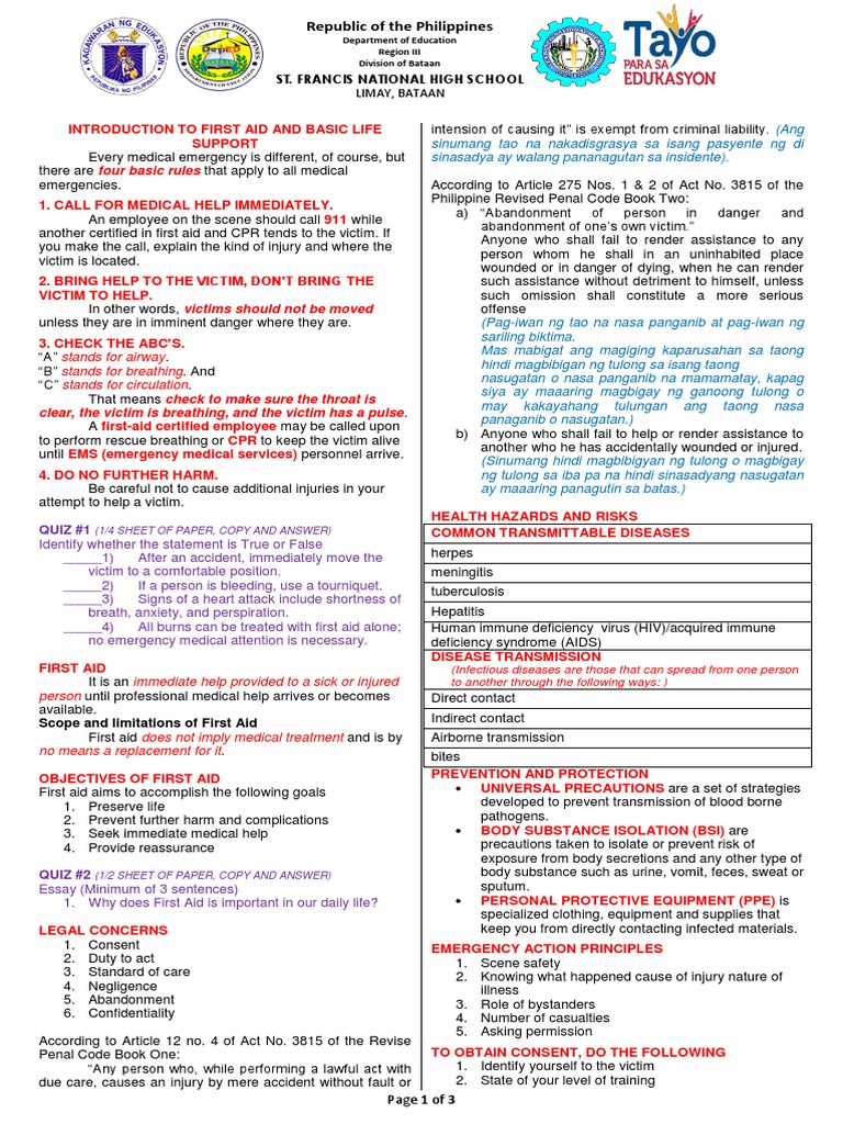 Introduction To First Aid and Basic Life Support | PDF ...