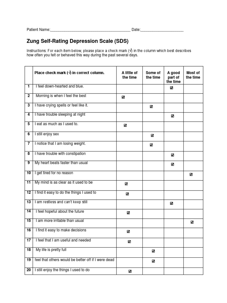 Zungs Self Rating Depression Scale 2 | PDF | Major Depressive Disorder ...