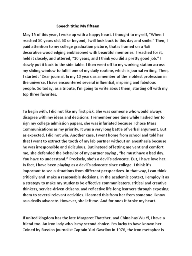 Speech Title: My Fifteen | Download Free PDF | Margaret Thatcher