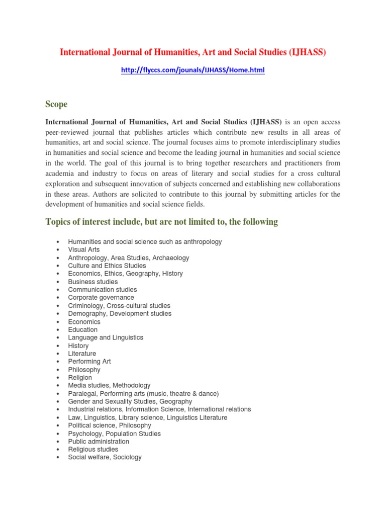 International Journal of Humanities, Art and Social Studies (IJHASS ...