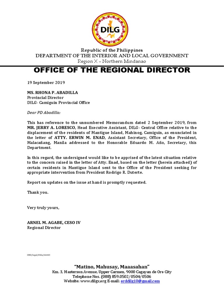Office of The Regional Director: Republic of The Philippines Department ...