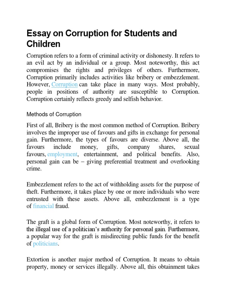 Essay On Corruption For Students and Children | PDF | Corruption ...