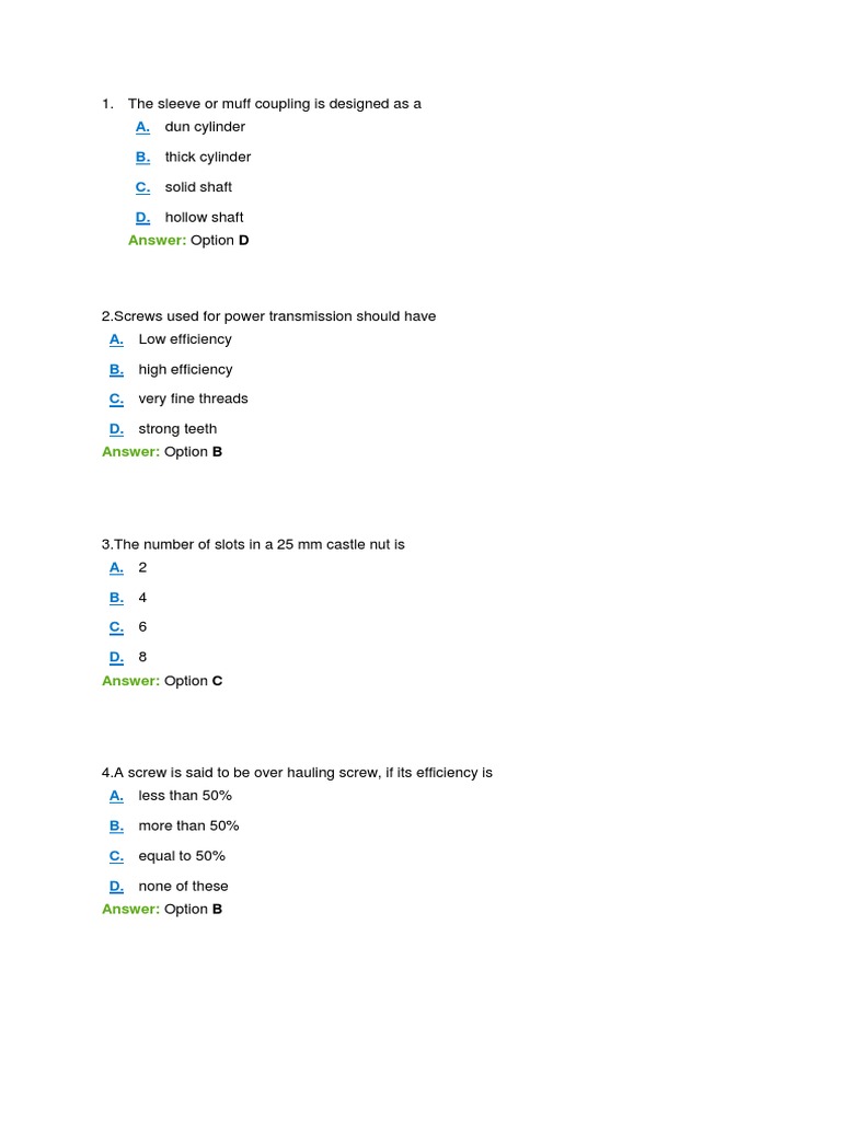 A. B. C. D.: Answer | PDF | Gear | Screw