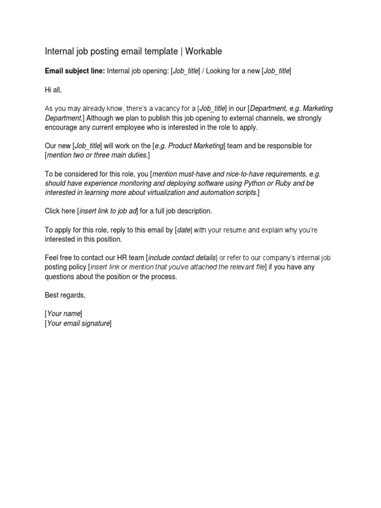 Internal Job Posting Email Template | PDF | Career & Growth