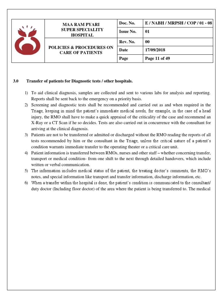 Transfer of Patient | PDF