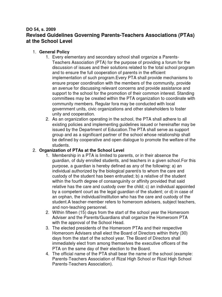 PTA Roles and Responsibilities Guidelines | PDF | Board Of Directors ...