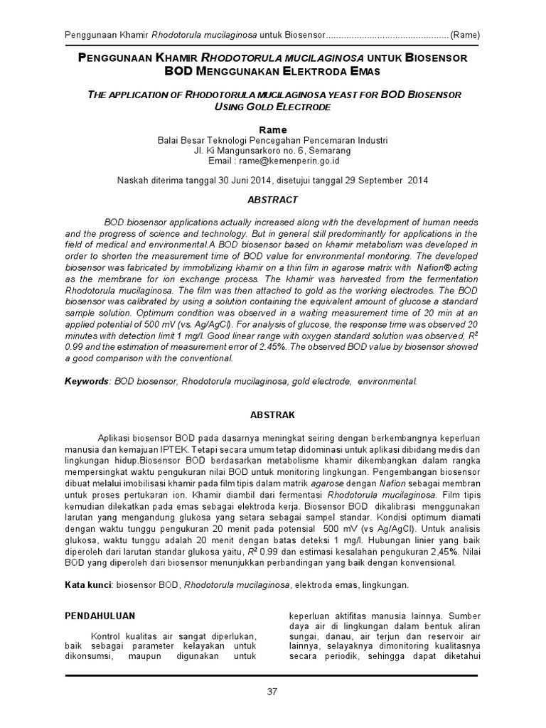 Pengembangan BOD Sensor | PDF | Chemistry | Biology