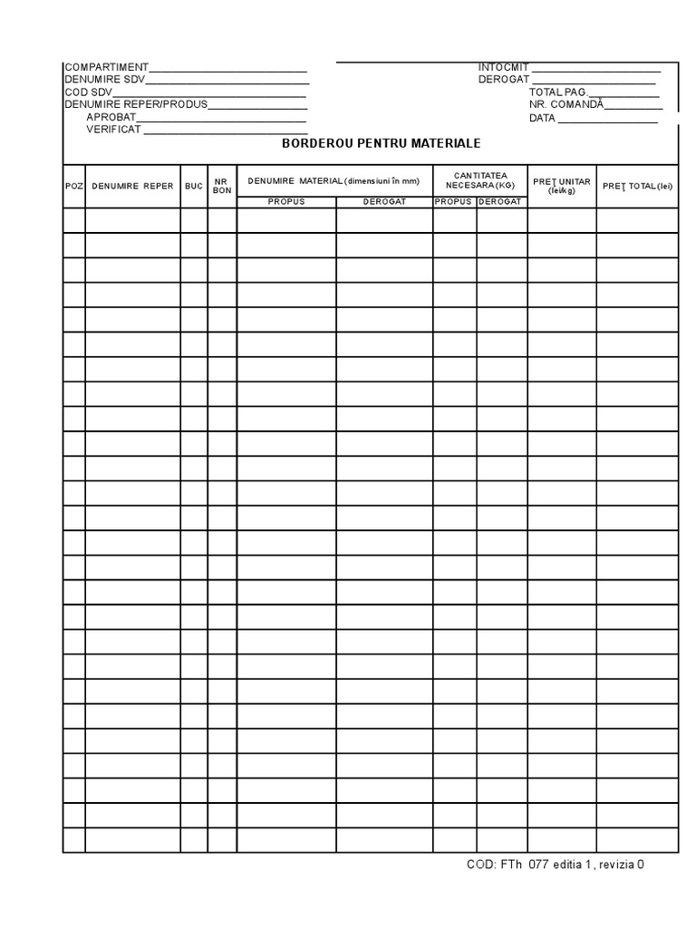 Borderou Materiale | PDF