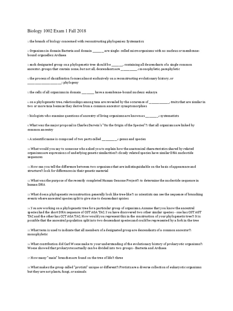 Biology 1002 Exam 1 Fall 2018 | PDF | Fungus | Bacteria Biology 1002 Exam 1 Fall 2018 | PDF | Fungus | Bacteria