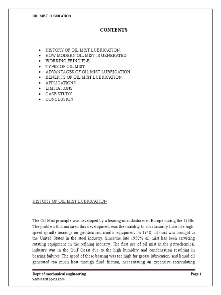 Oil Mist Lubrication Pdf Bearing Mechanical Lubricant
