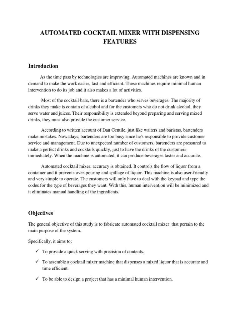 Automated Cocktail Mixer With Dispensing Features | PDF | Cocktails | Drink