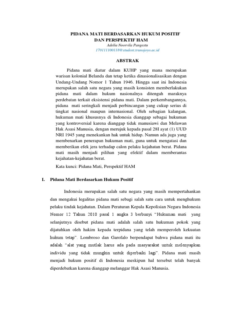 Pidana Mati Berdasarkan Hukum Positif Di Indonesia | PDF | Ilmu Sosial