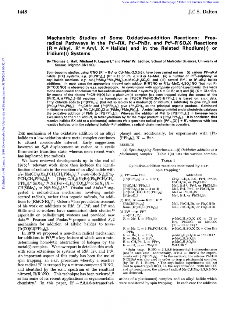 Mechanistic Insights into Oxidative Addition Reactions: Evidence for ...