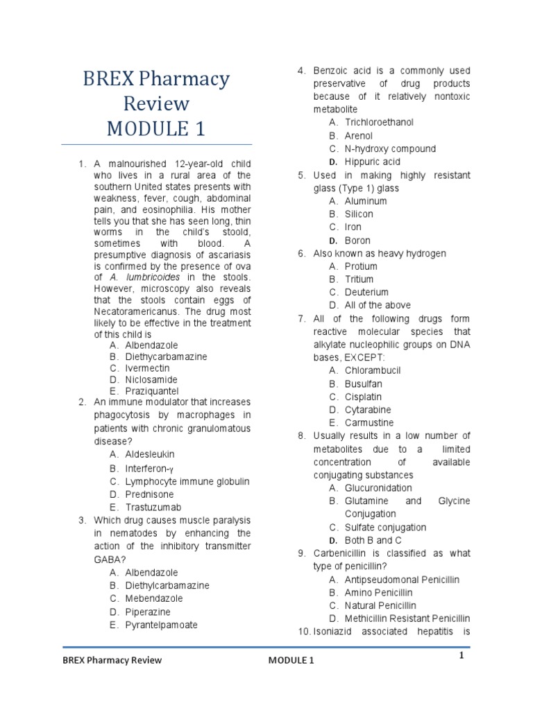BREX Pharmacy Review Module 1 | PDF | Drug Metabolism | Candidiasis