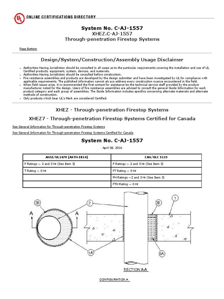 System No. C AJ 1557 | PDF | Pipe (Fluid Conveyance) | Wall