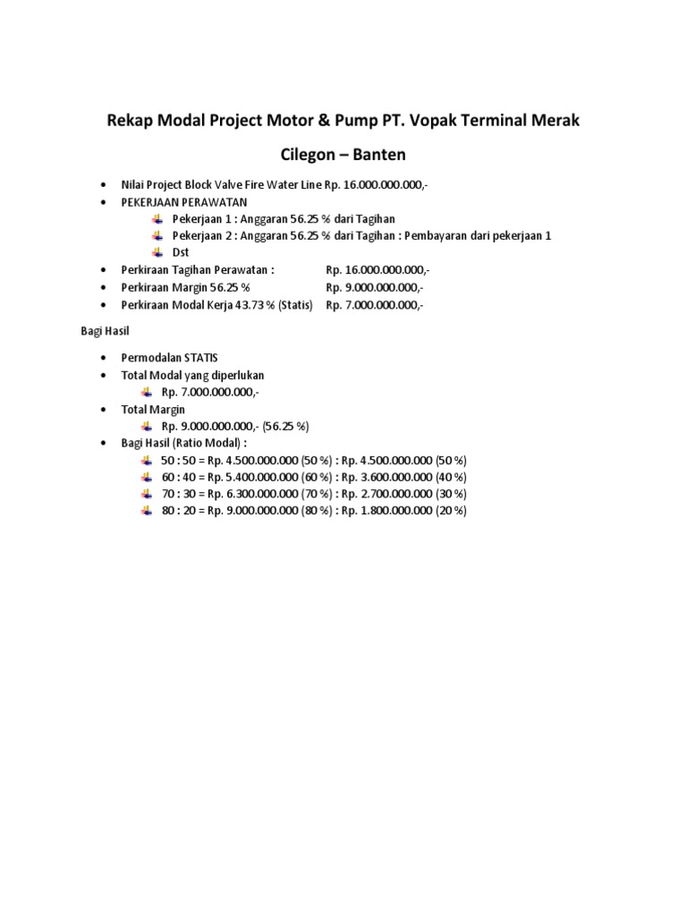 Rekap Modal Project Perbaikan 41 Pump & Motor Vopak Terminal Merak ...