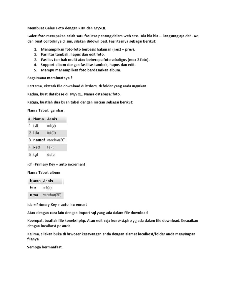 Membuat Galeri Foto Dengan PHP Dan MySQL | PDF