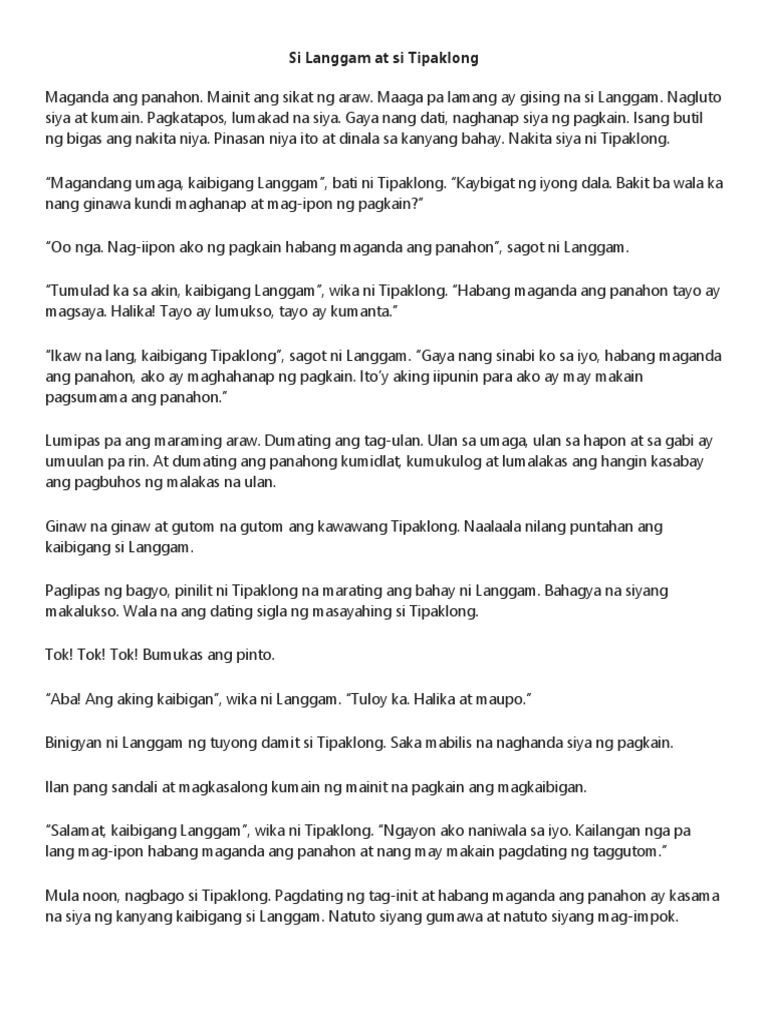 Si Langgam at Si Tipaklong | PDF