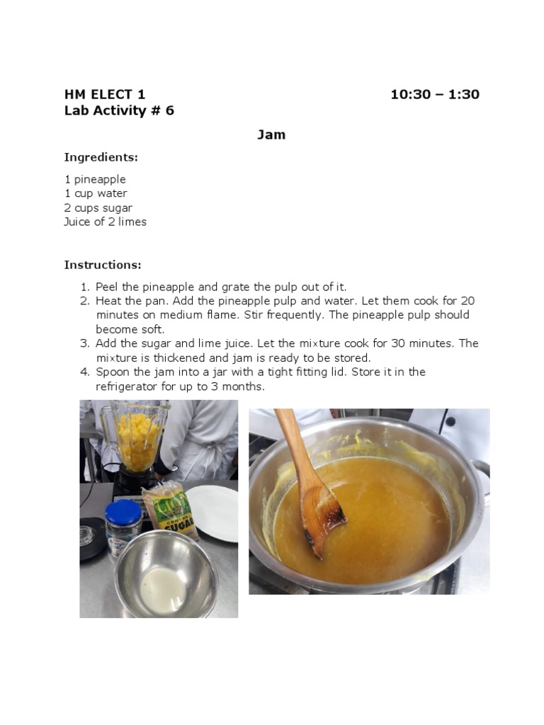 HM Elect 1 10:30 - 1:30 Lab Activity # 6 Jam: Ingredients | PDF ...