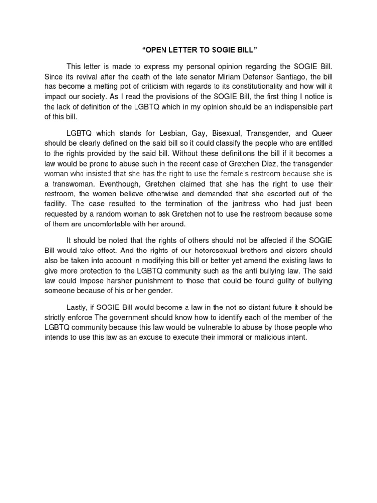 Open Letter To Sogie Bill | PDF