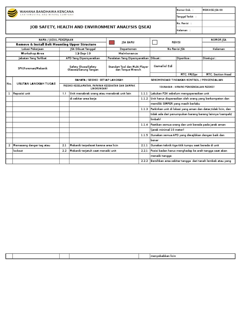 JSA Remove & Install Bolt Upper Structure | PDF
