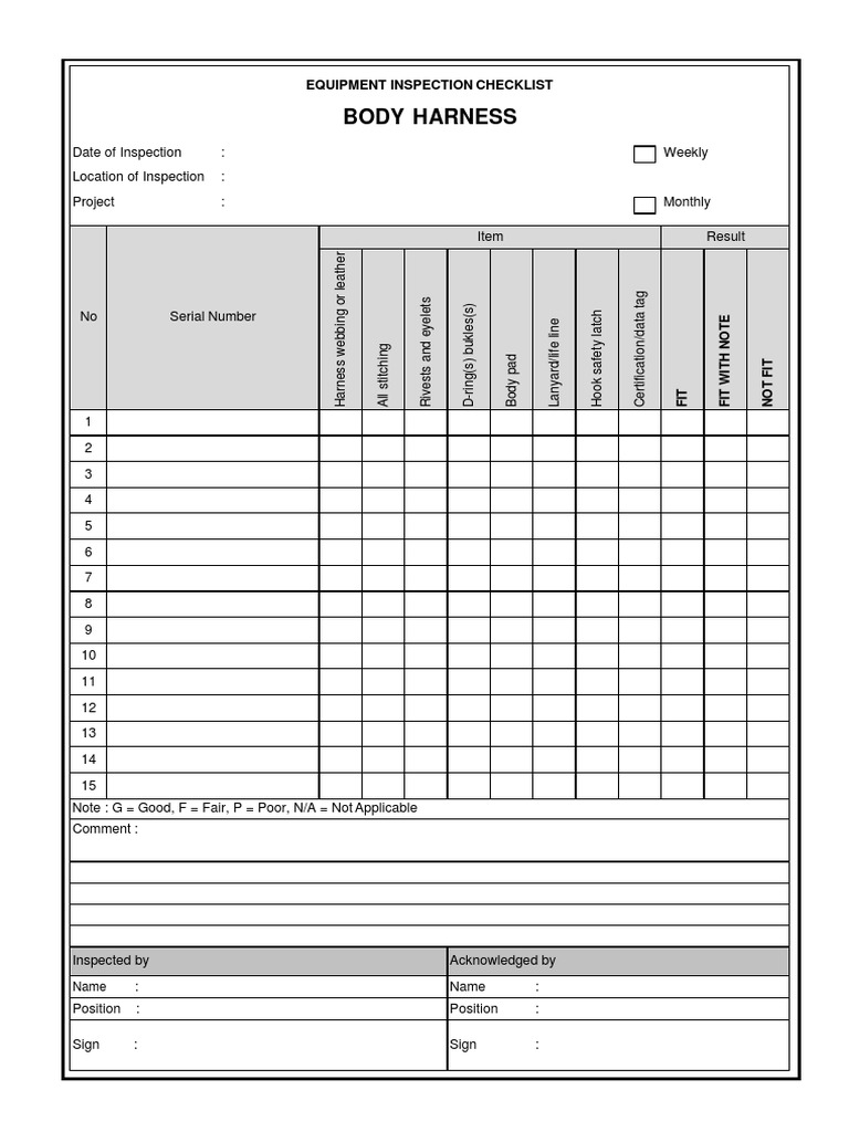 Form Inspection Body Harness | PDF | Equipment