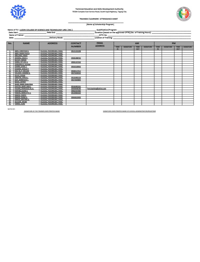 Tesda Attendance Coc1epas | PDF | Career And Technical Education ...
