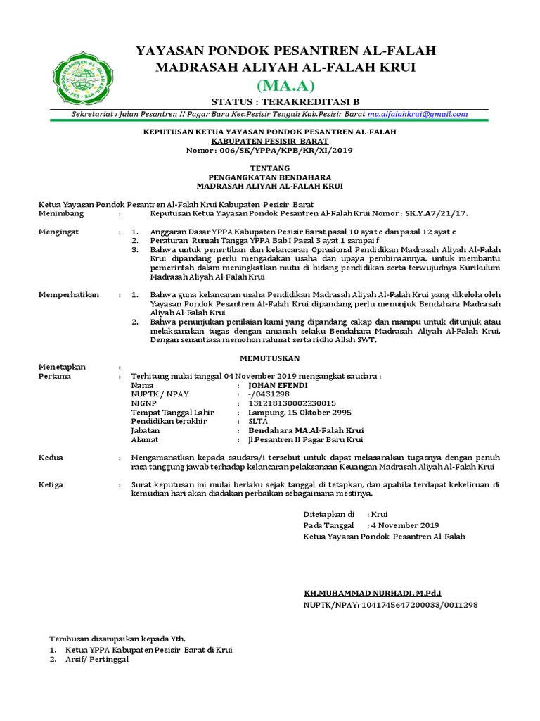 SK Kepala Dan Bendahara MA | PDF