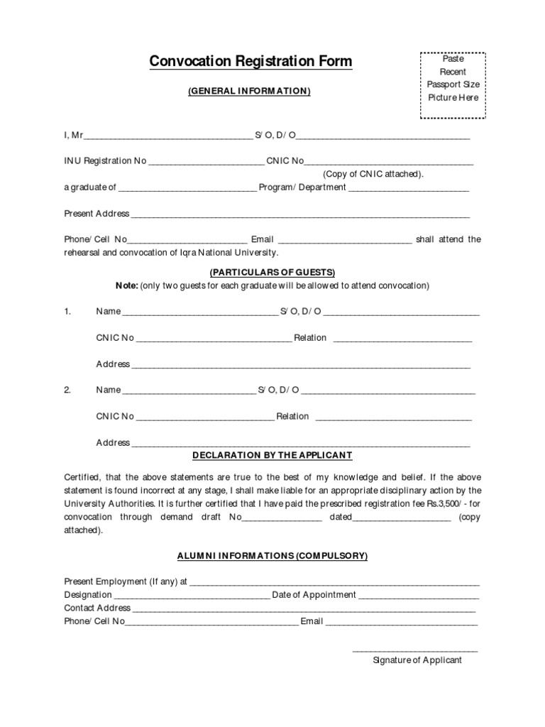 Convocation Registration Form: (General Information) | PDF | Government ...