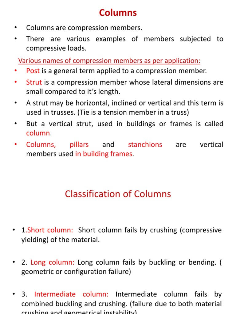 Columns: Compression Members and Buckling Analysis | PDF | Buckling | Column