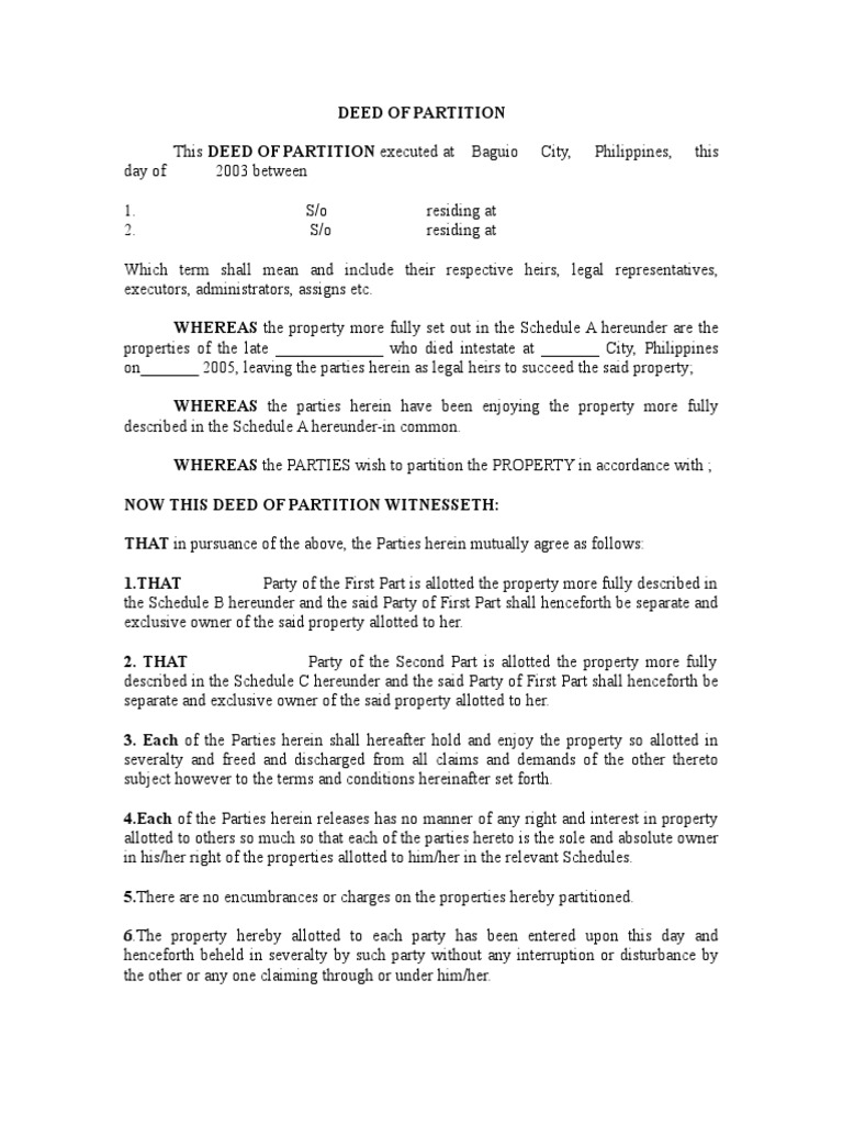 Deed of Partition | PDF | Deed | Property