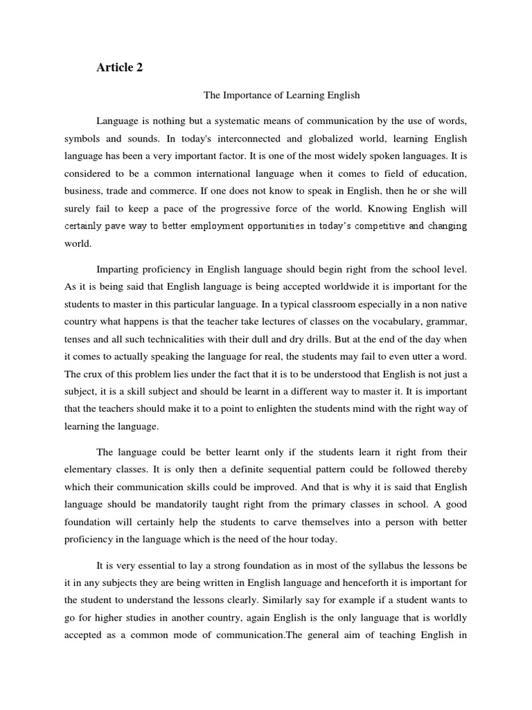 The Importance of Learning English | PDF | English Language | Speech