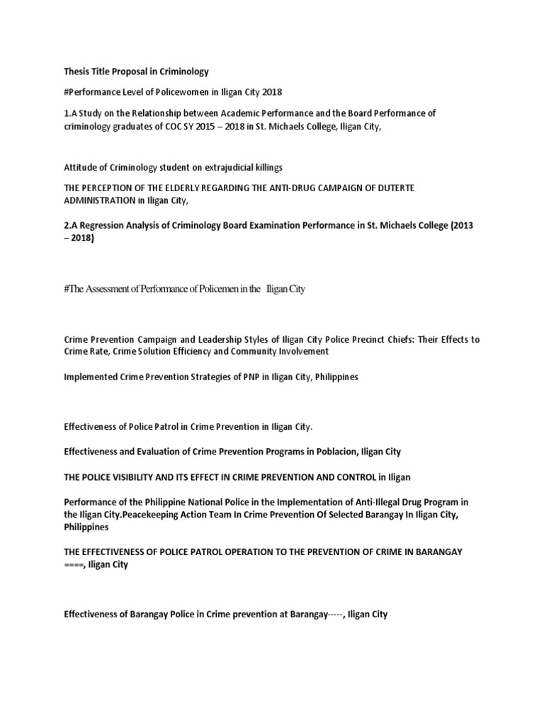 Thesis Title Proposal in Criminology | PDF