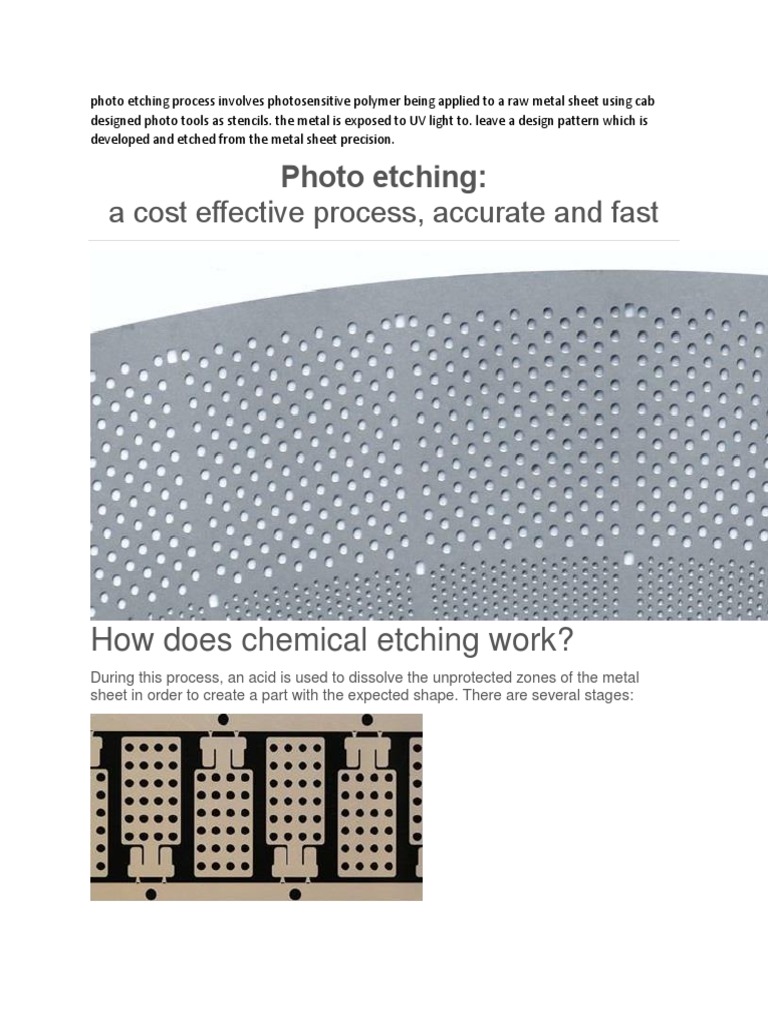 Photo Etching Process | PDF | Etching | Sheet Metal