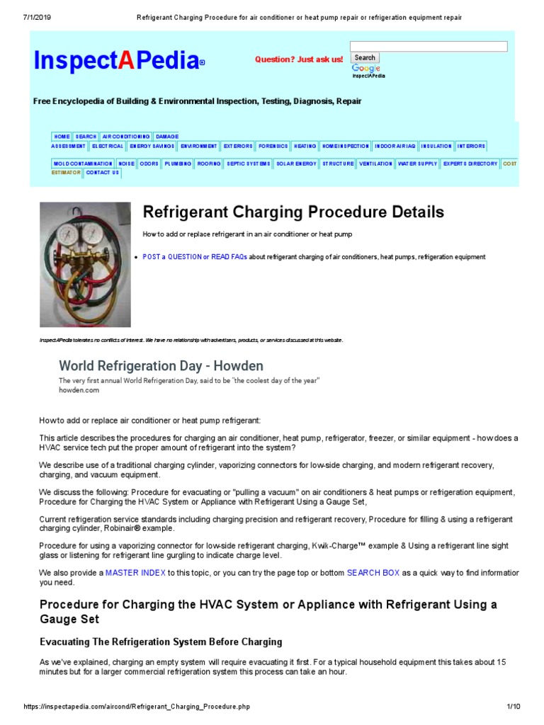Refrigerant Charging Procedure For Air Conditioner or Heat Pump Repair ...