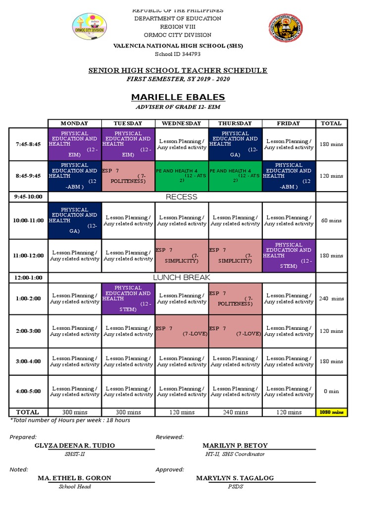 Grade 11 and 12 Teachers Schedule 2ND Sem Sy 2019 2020 | PDF | Academic ...