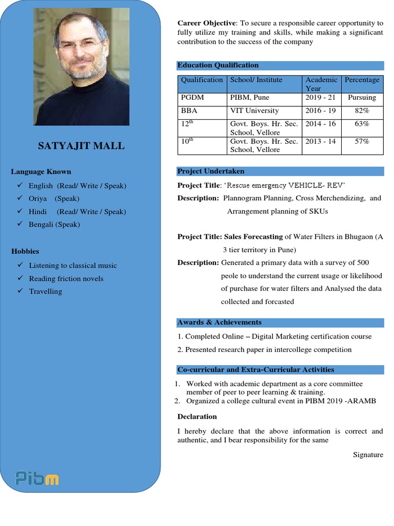 CV Format | PDF | Learning | Cognition