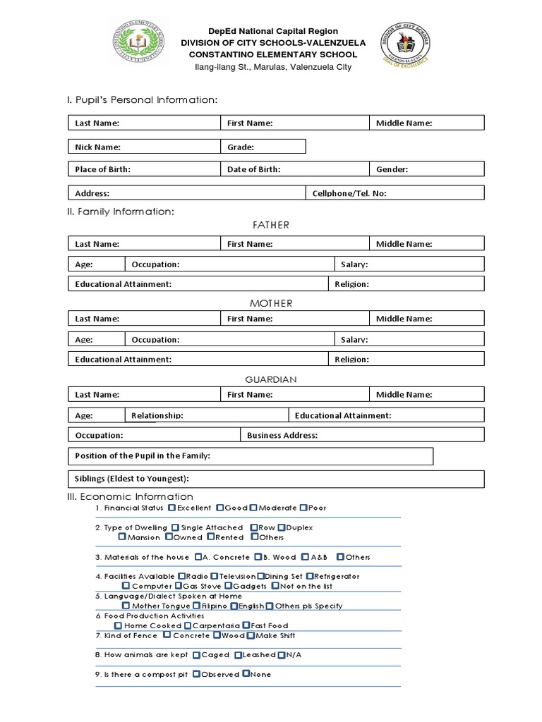 I. Pupil's Personal Information | PDF