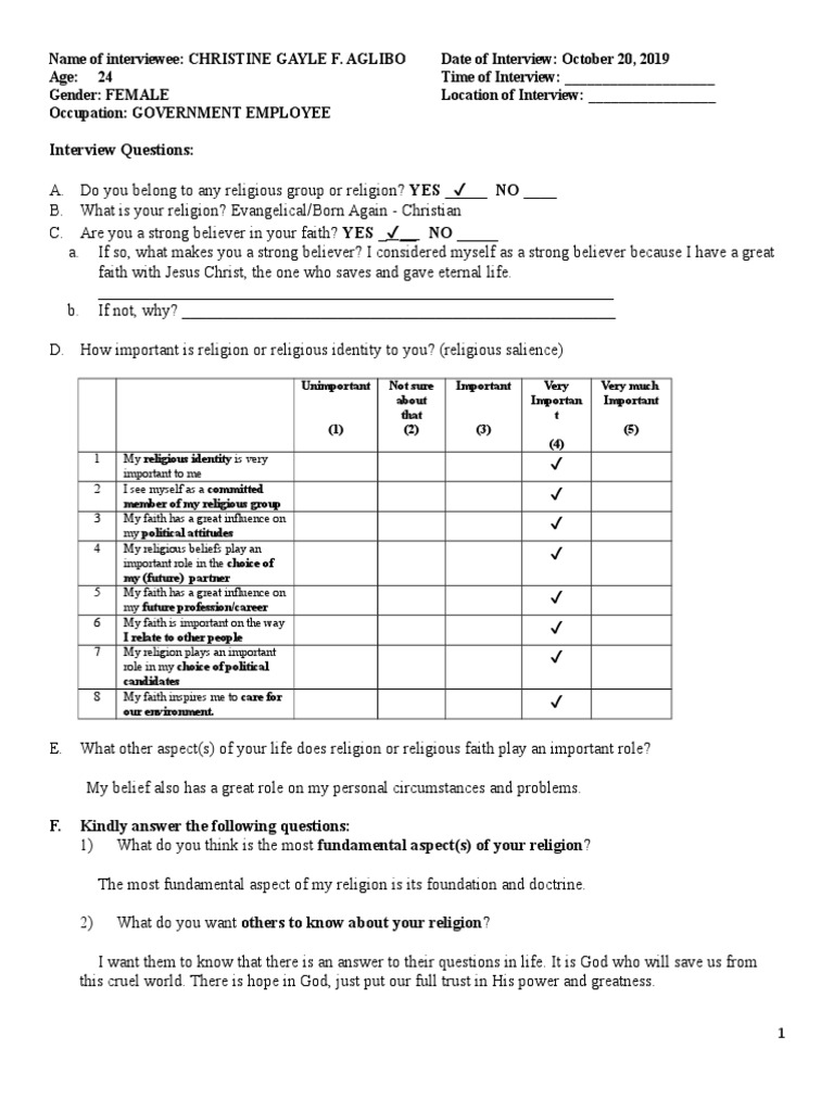 PR2 Questionaire | PDF | Faith | Spirituality