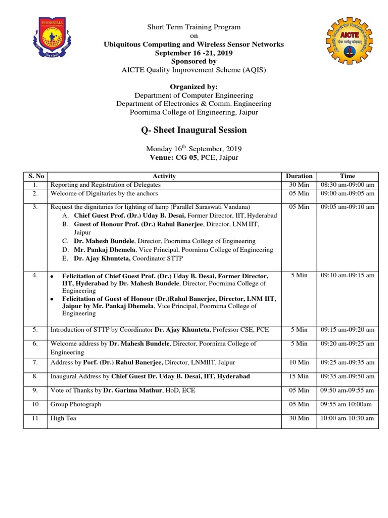 Q-Sheet for Inaugural Session STTP | PDF