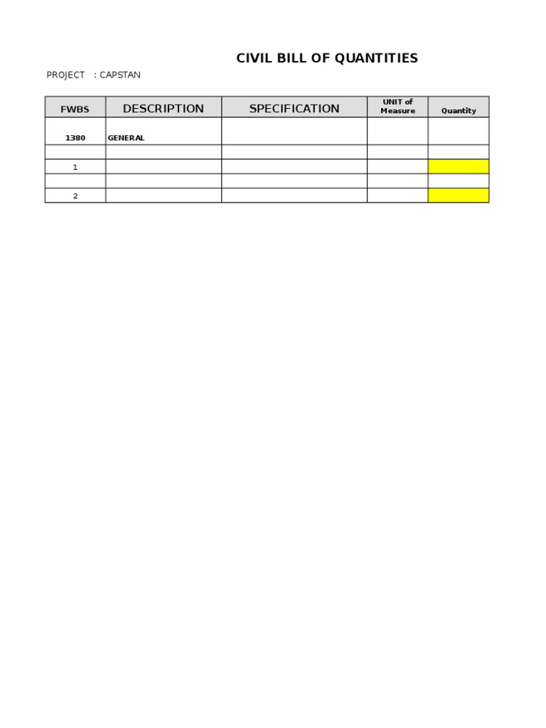 Civil Bill of Quantities: Description Specification | PDF | Technology ...